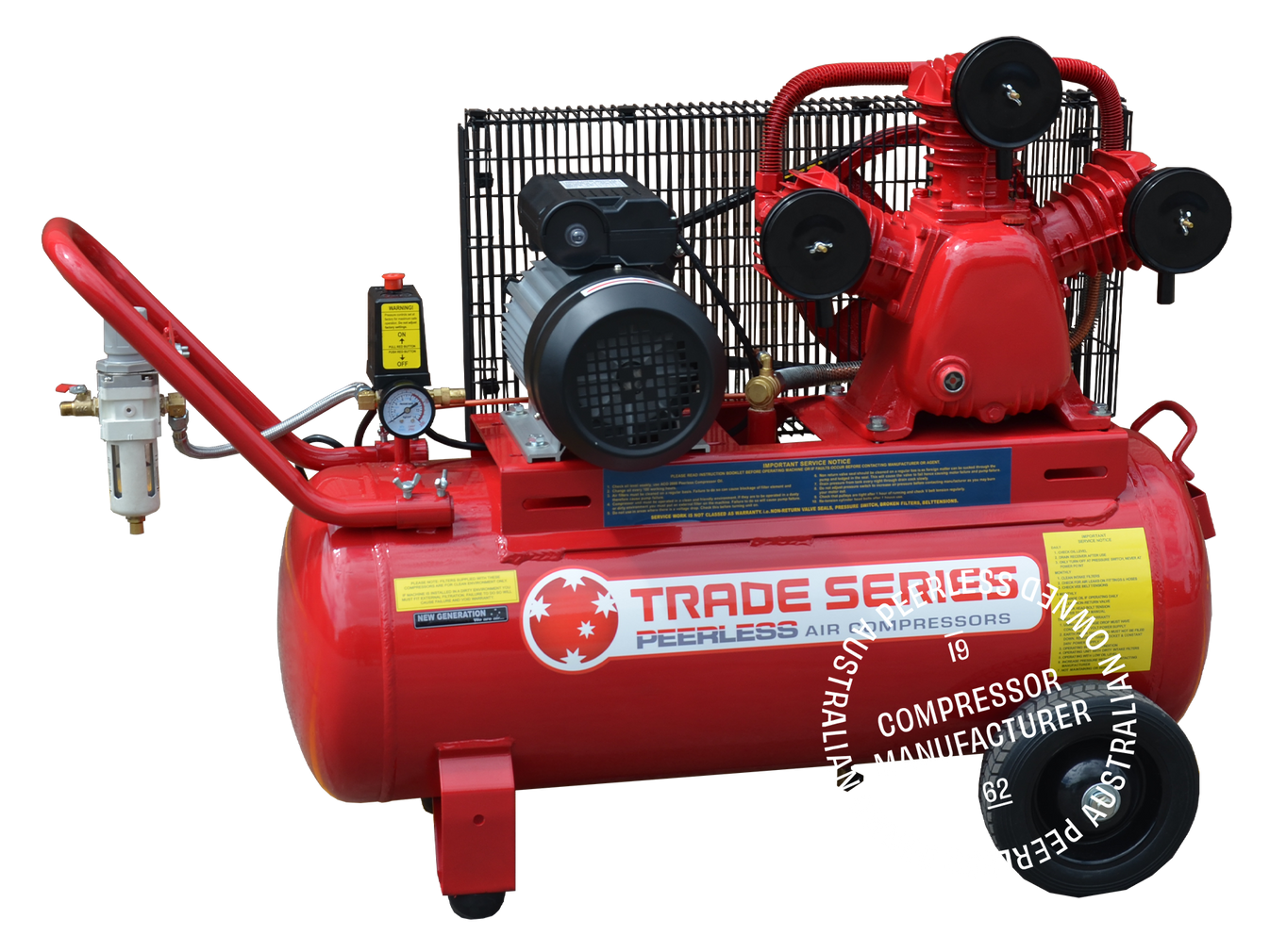 TS17W Single Phase Air Compressor: Belt Drive, 15Amp, 3HP, 300LPM