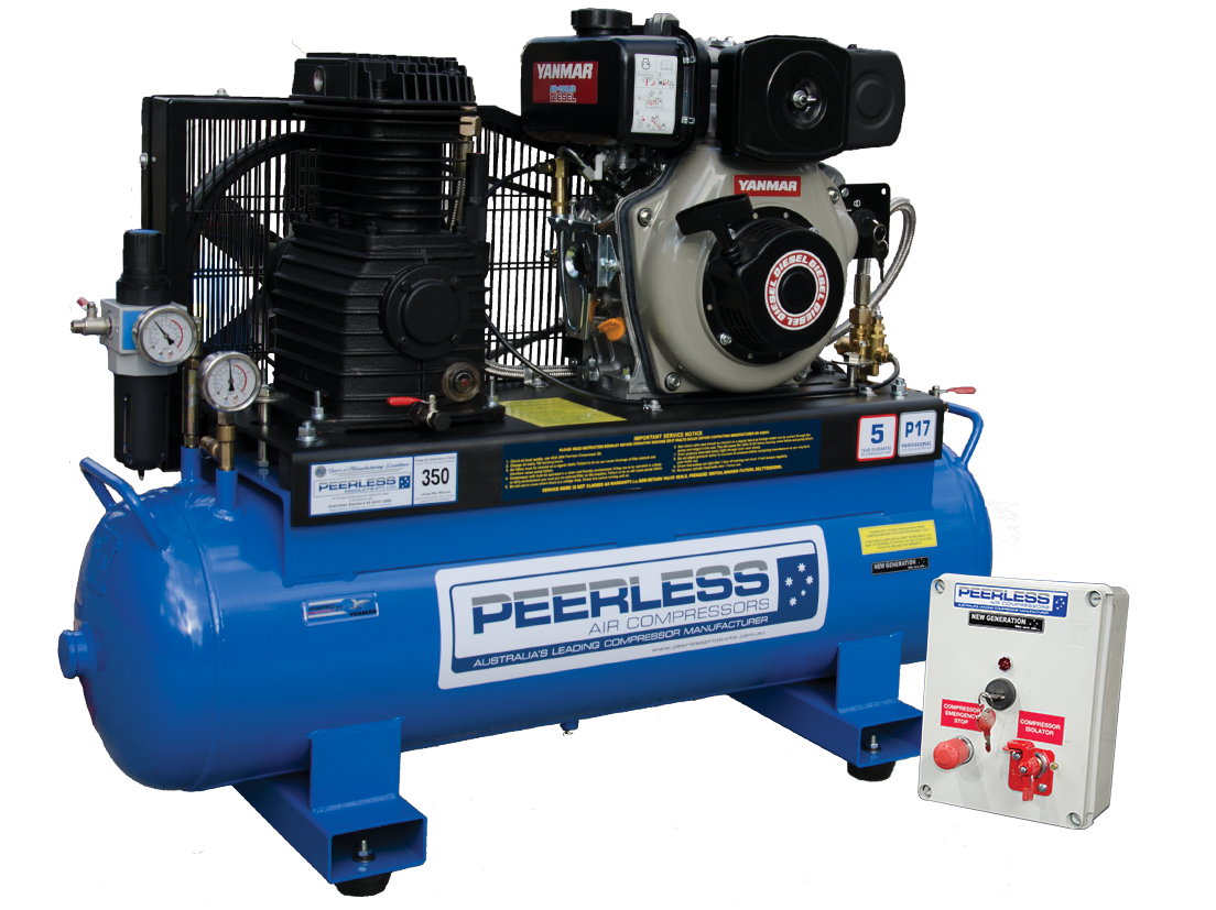 P17 Diesel Air Compressor with Retro Kit: Belt Drive, Yanmar L48, 350L