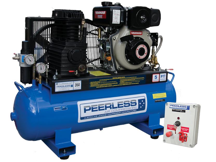 P17 Diesel Air Compressor with Retro Kit: Belt Drive, Yanmar L48, 350L